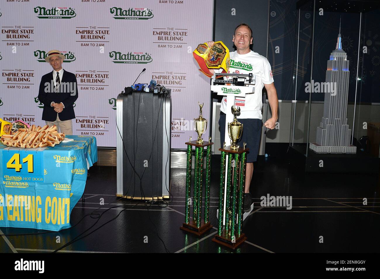 Number one World ranked eater Joseph Christian "Joey" Chestnut (center ...