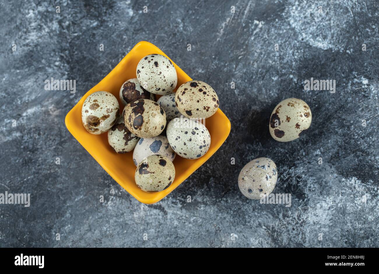 Top view of organic farm quail egg. over grey background Stock Photo ...