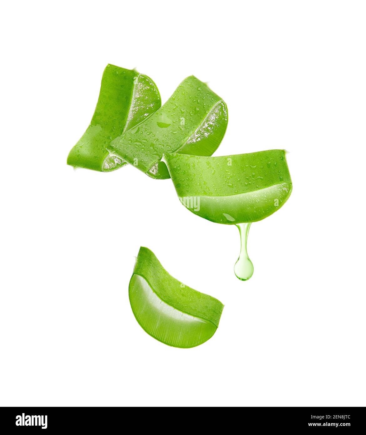 Aloe vera gel dripping from aloe vera slice isolated on white ...