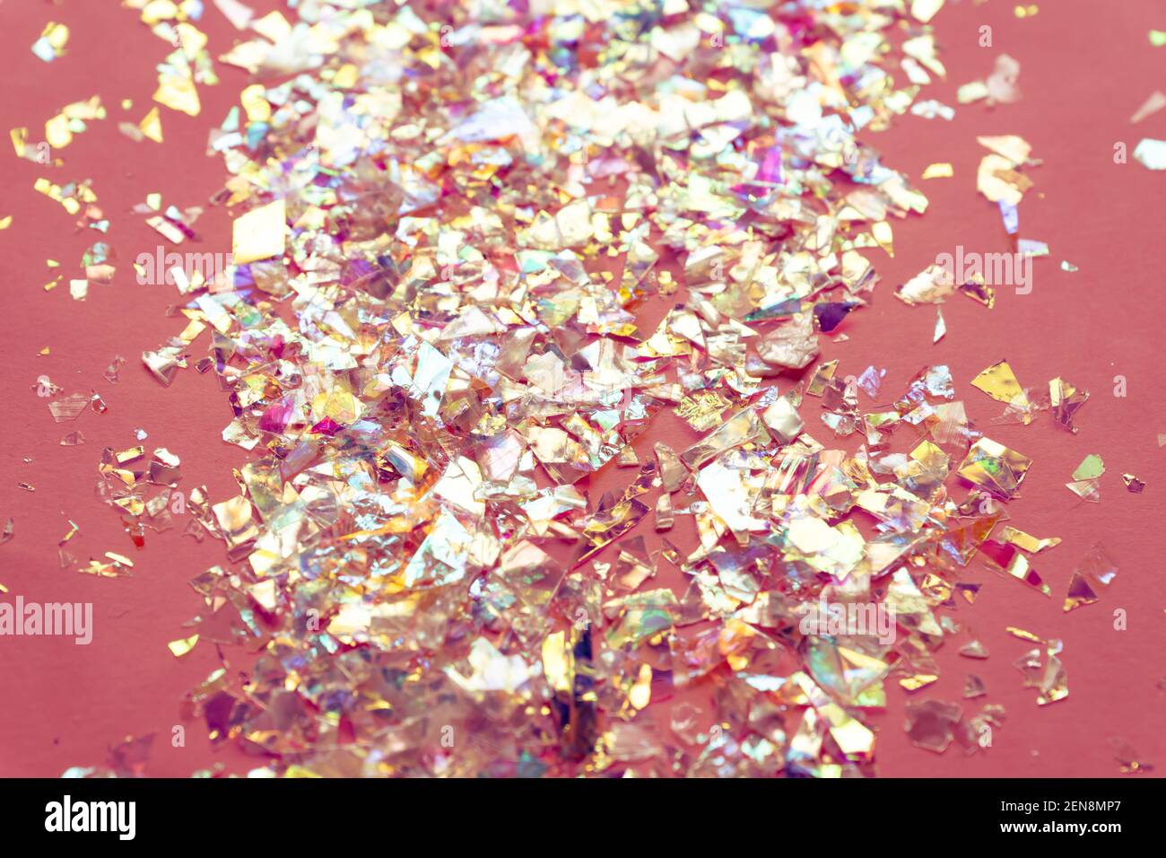 Neon pearl confetti and sparkles background. Top view, flat lay ...