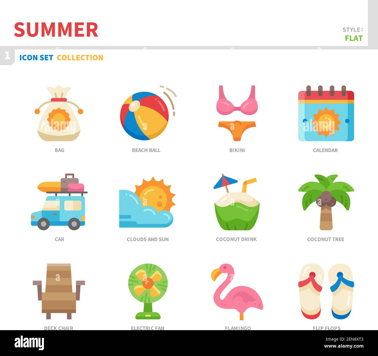 summer season icon set,flat style,vector and illustration Stock Vector ...