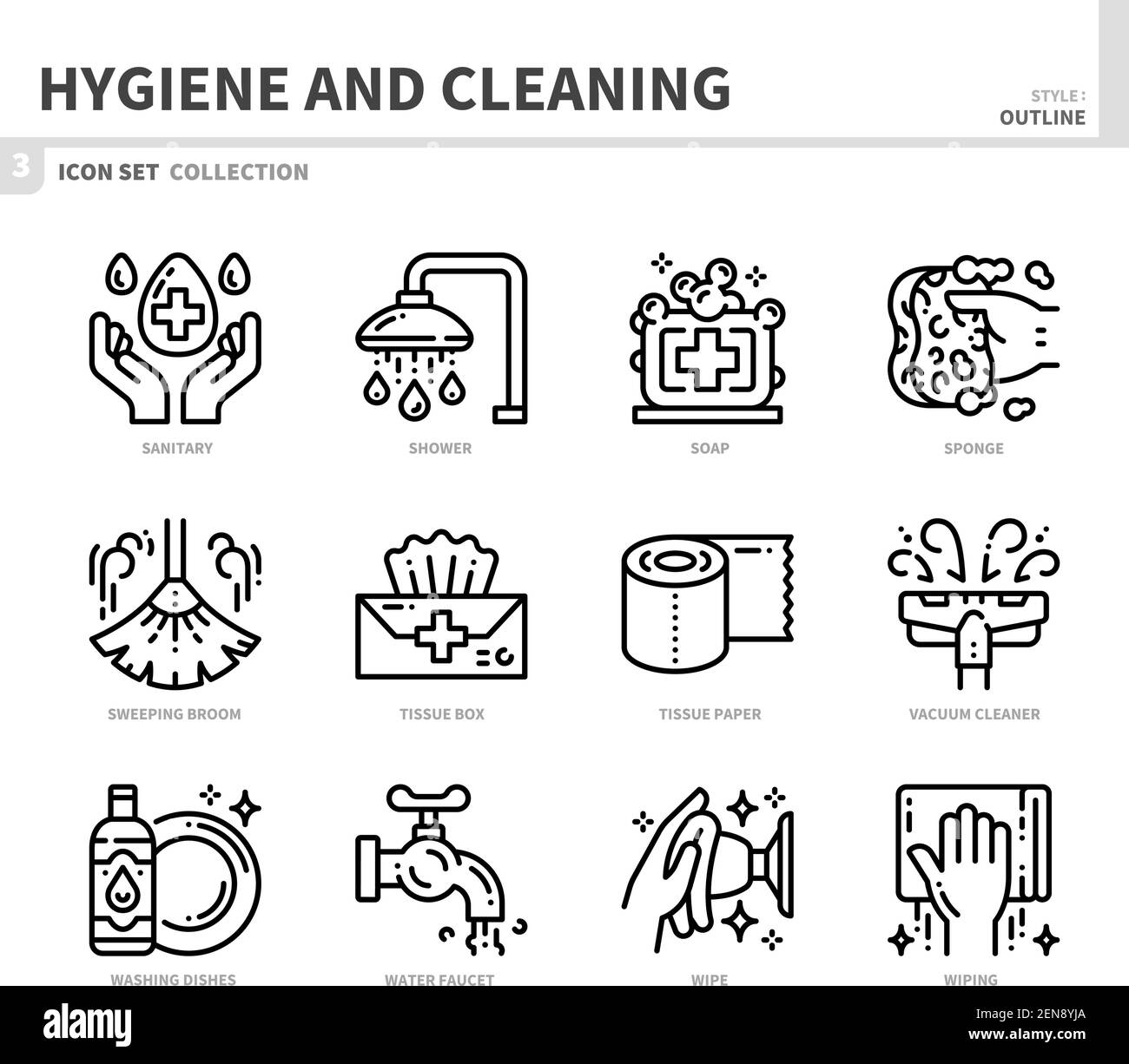 hygiene and cleaning icon set,outline style,vector and illustration ...