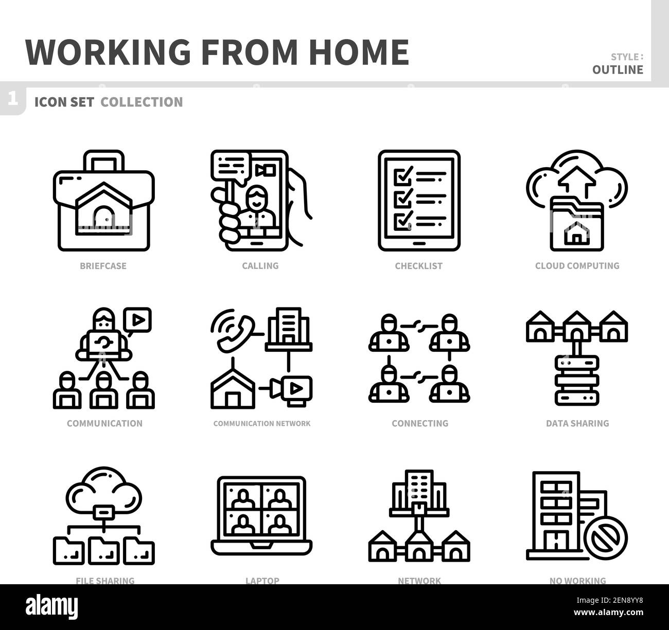 working from home icon set,outline style,vector and illustration Stock ...