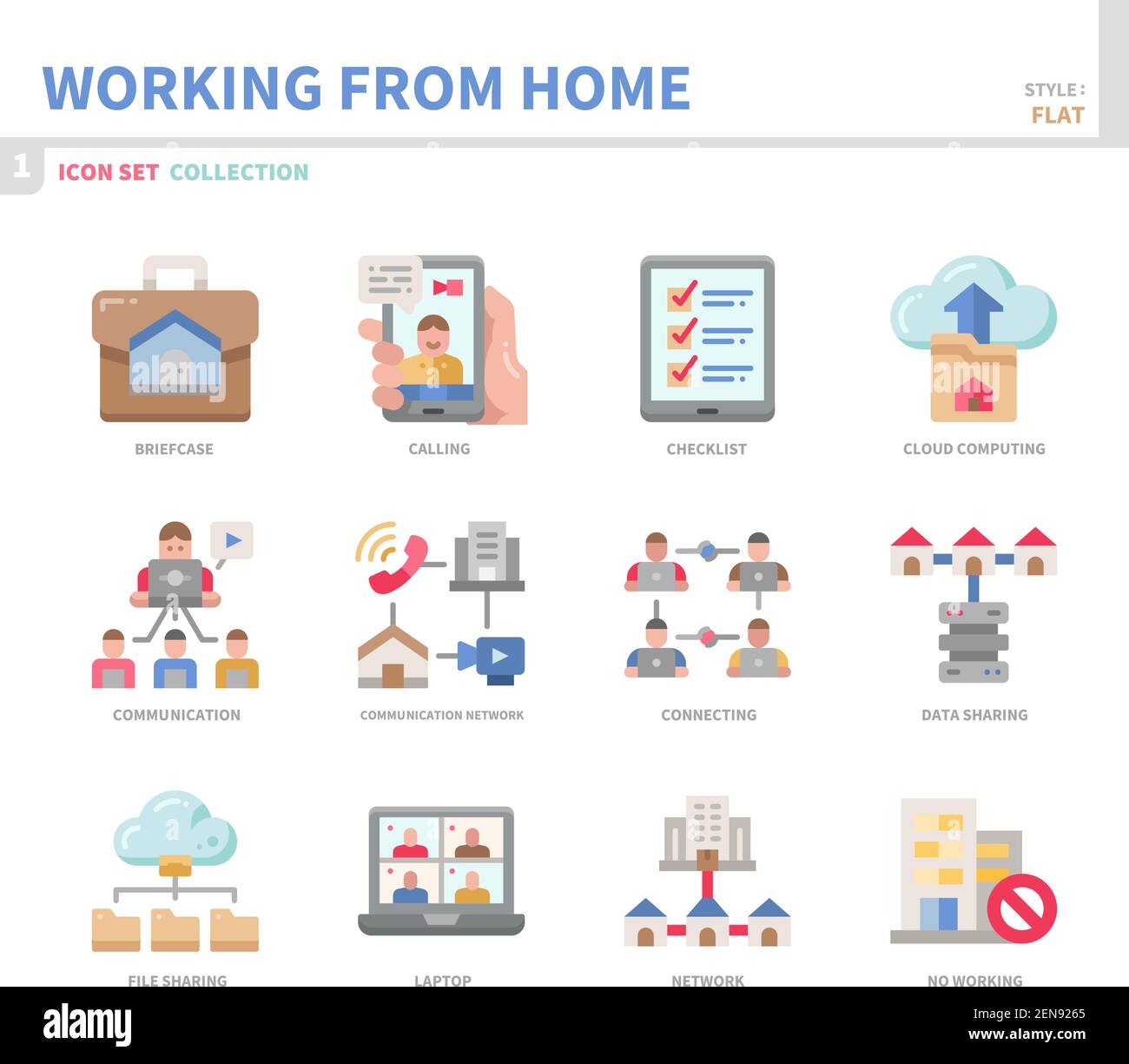 working from home icon set,flat style,vector and illustration Stock ...