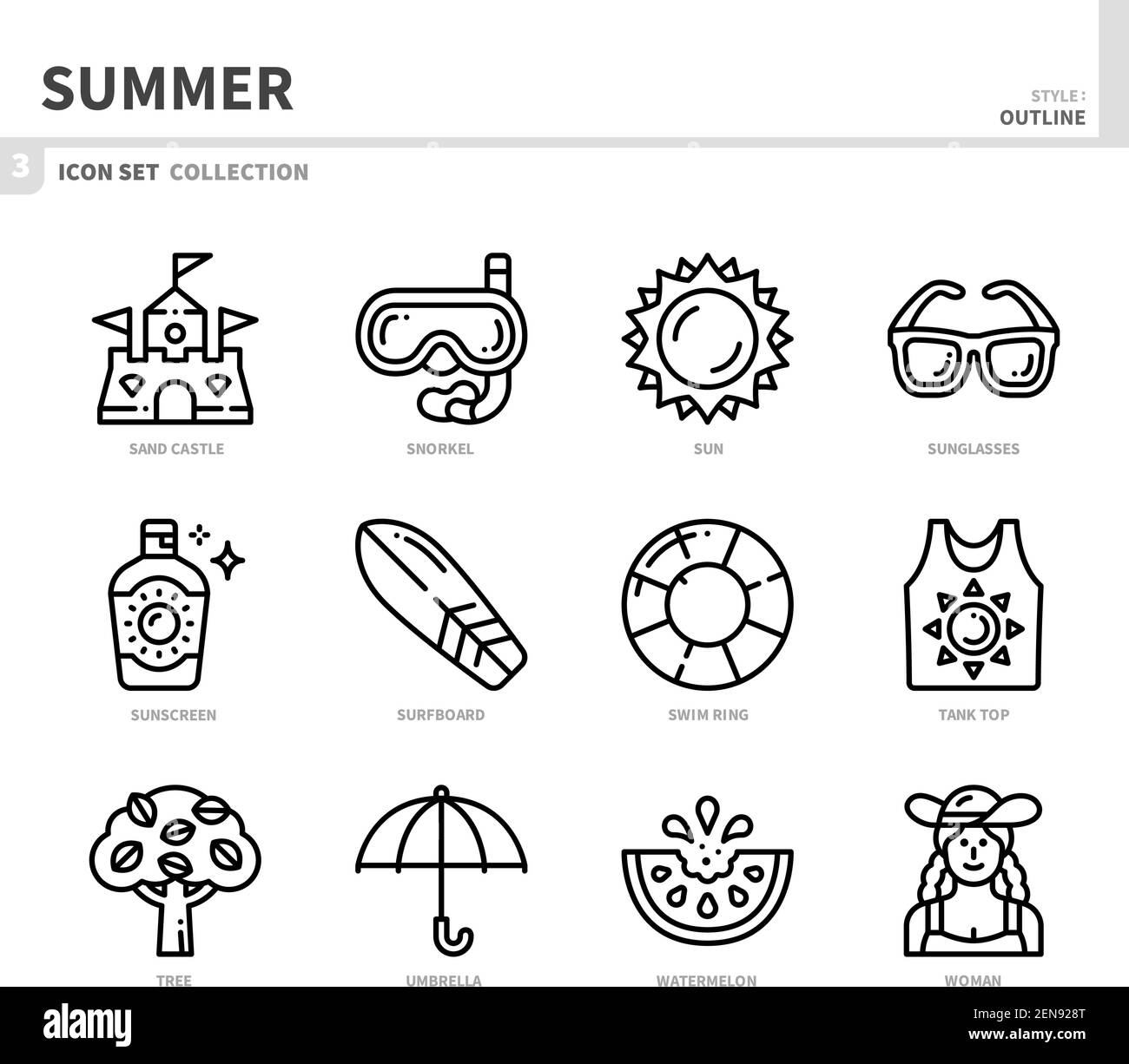 summer season icon set,outline style,vector and illustration Stock ...