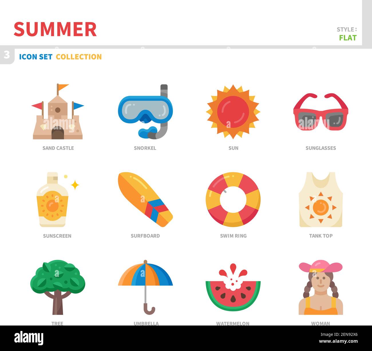summer season icon set,flat style,vector and illustration Stock Vector ...