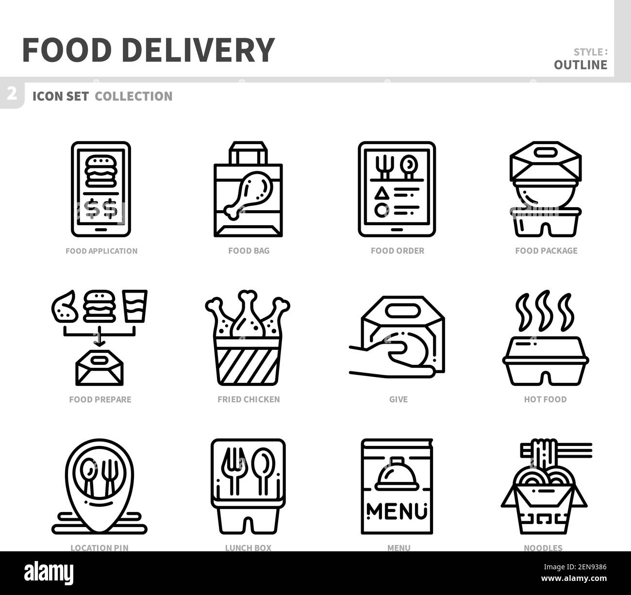 food delivery icon set,outline style,vector and illustration Stock ...