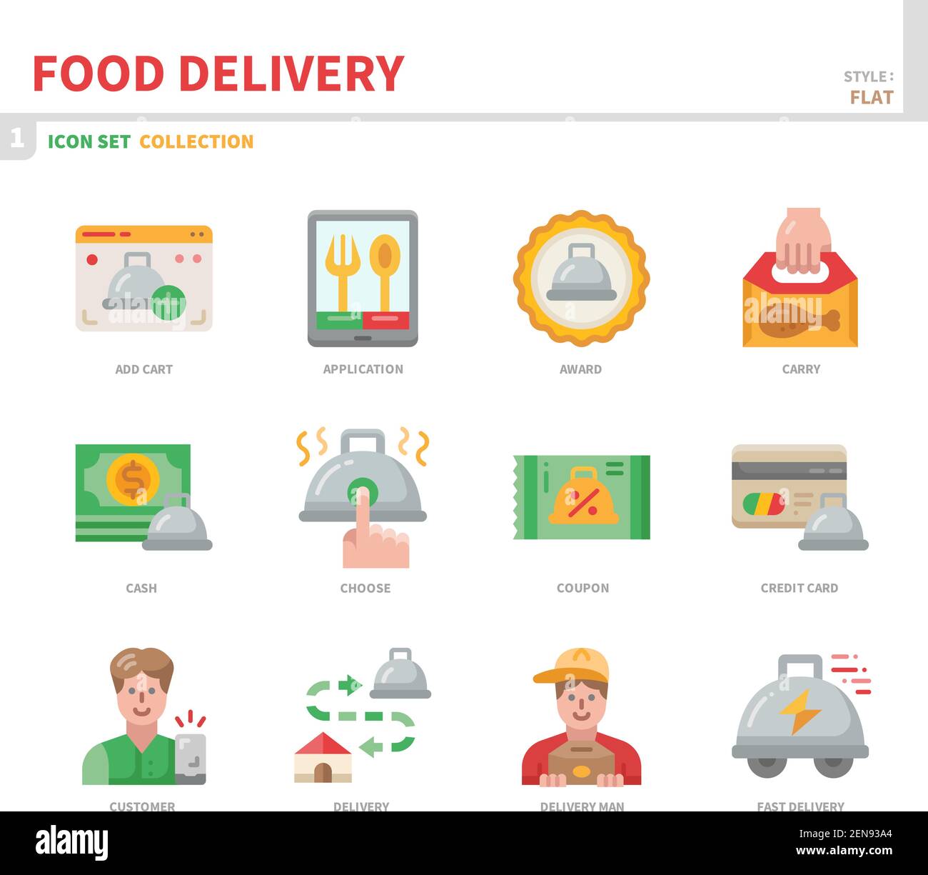 food delivery icon set,flat style,vector and illustration Stock Vector ...
