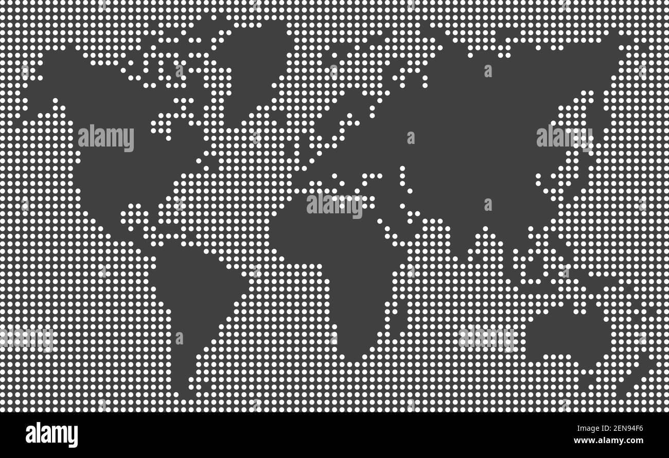 dotted world map,white dots ocean and blank space land on black ...
