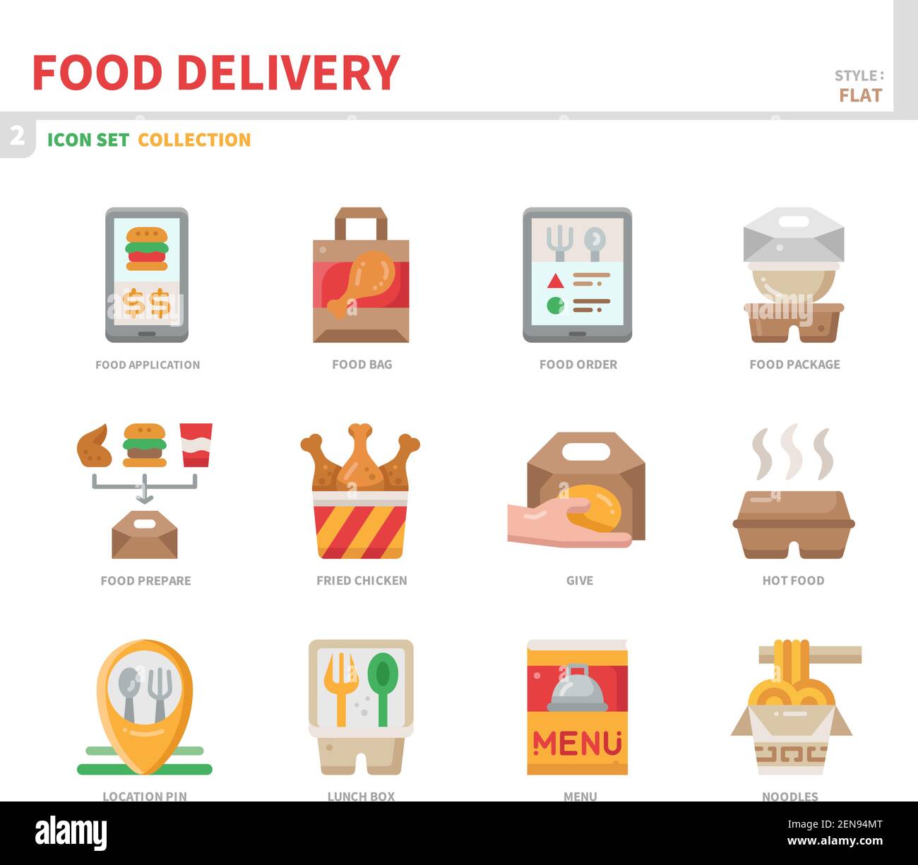 food delivery icon set,flat style,vector and illustration Stock Vector ...