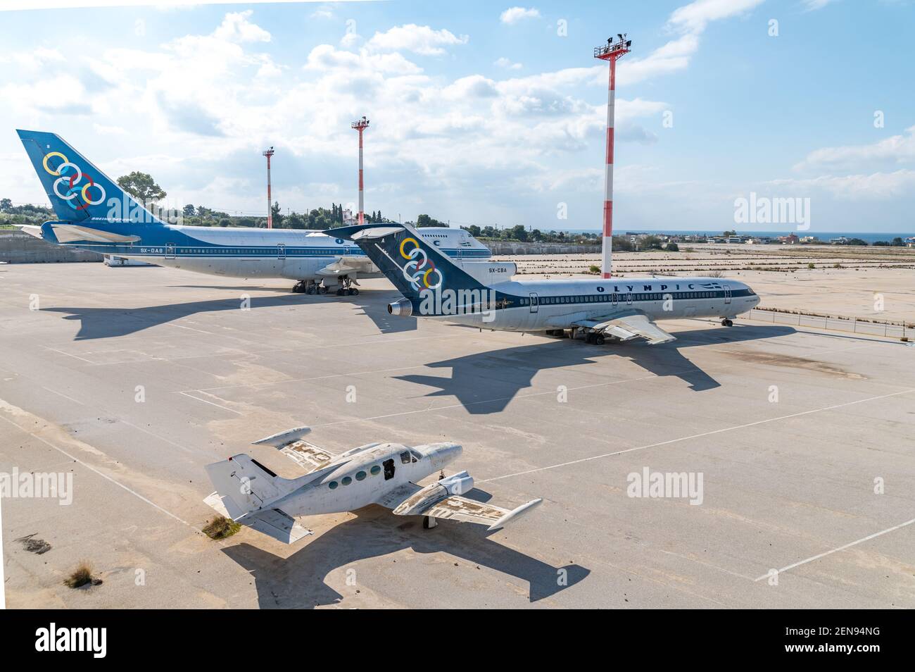Passenger aircraft of former Olympic airlines at the old Athens airport ...
