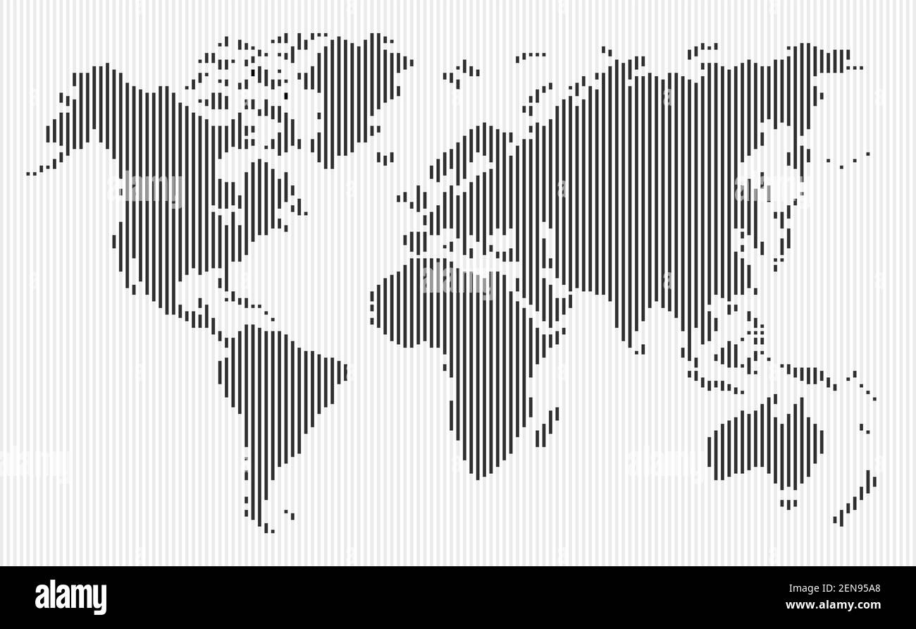 black vertical,stripes line world map and gray line ocean,full frame ...