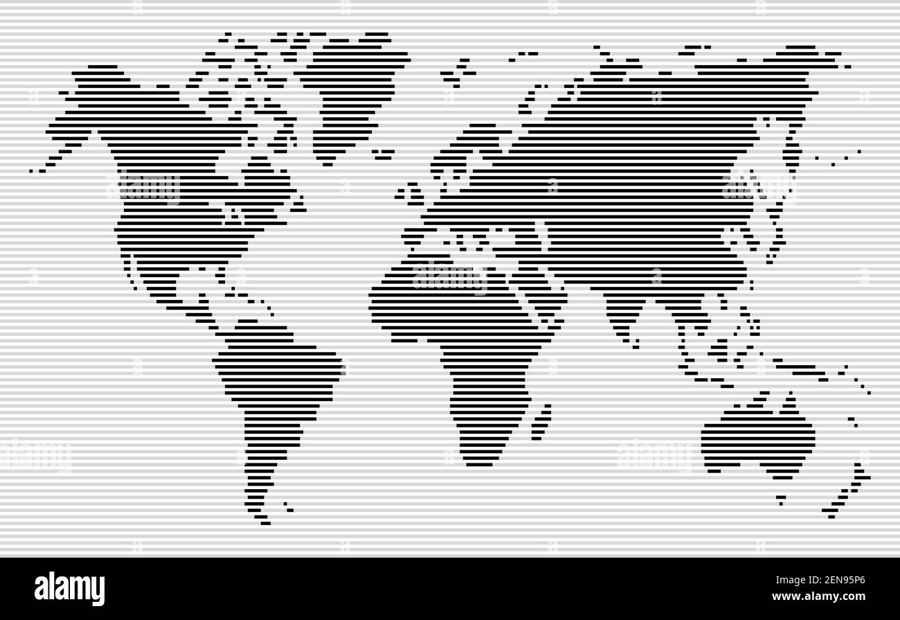 black horizintal,stripes line world map with gray stripes line of ocean ...