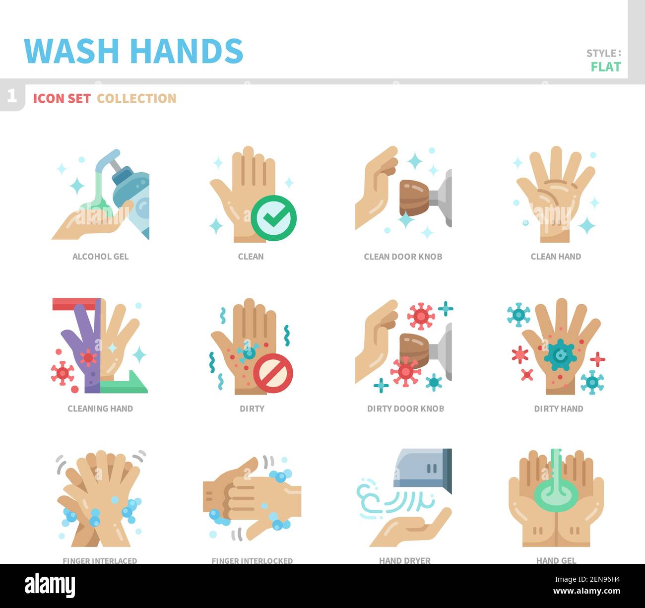 wash hands icon set,flat style,vector and illustration Stock Vector ...