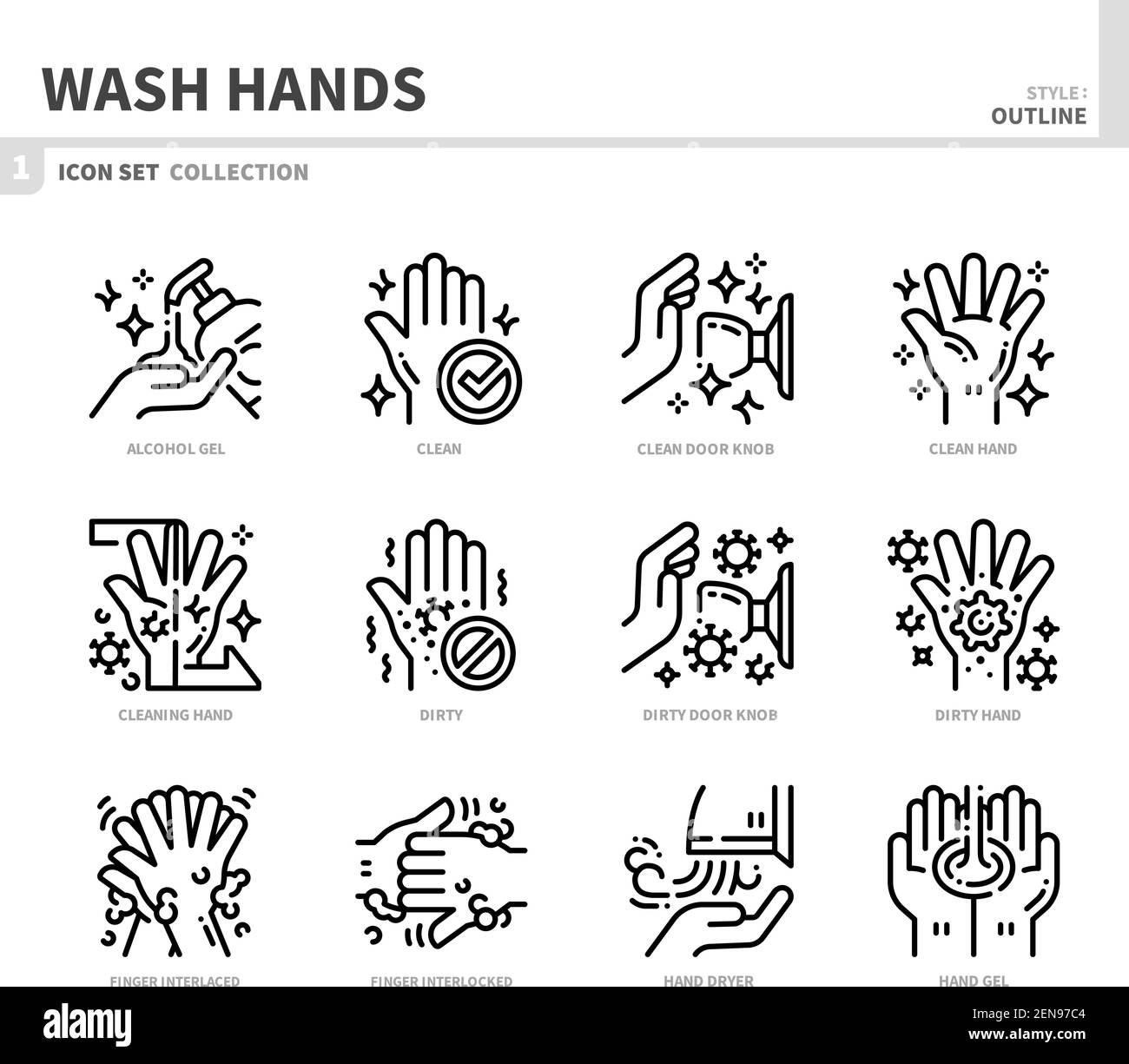 wash hands icon set,outline style,vector and illustration Stock Vector ...
