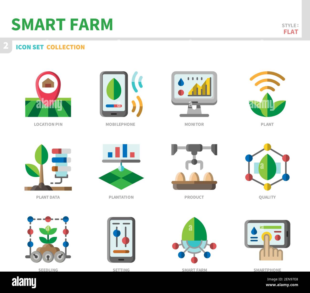 smart farm icon set,flat style,vector and illustration Stock Vector ...