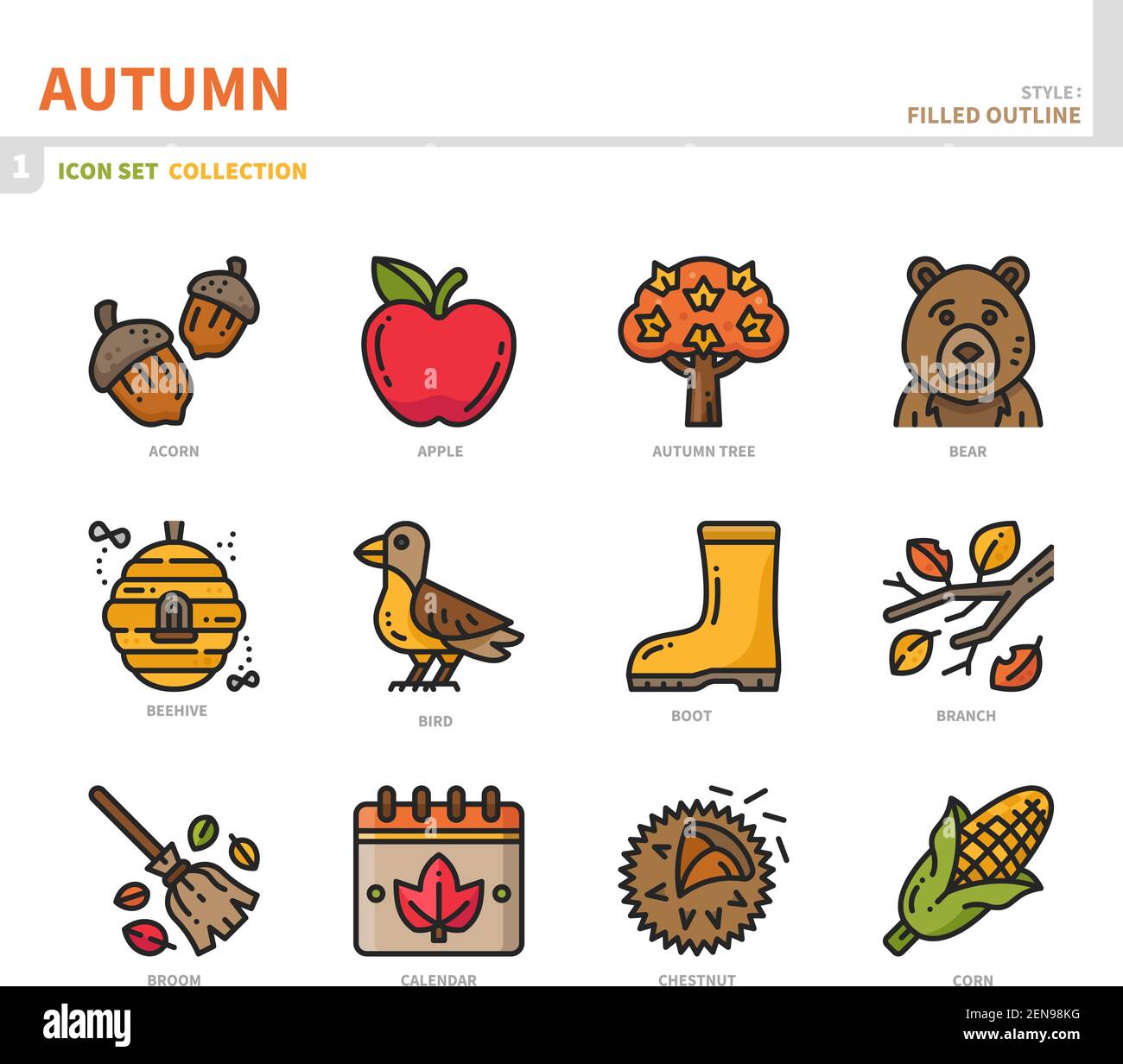 autumn season icon set,filled outline style,vector and illustration ...