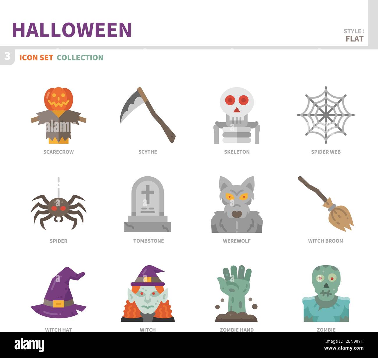 halloween icon set,color flat style,vector and illustration Stock ...