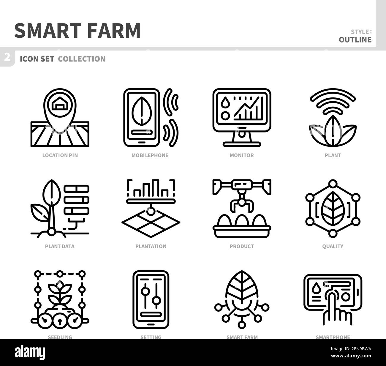 smart farm icon set,outline style,vector and illustration Stock Vector ...