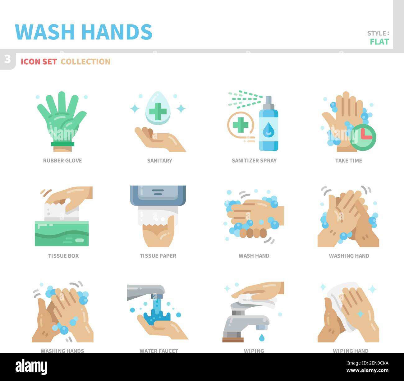 wash hands icon set,flat style,vector and illustration Stock Vector ...