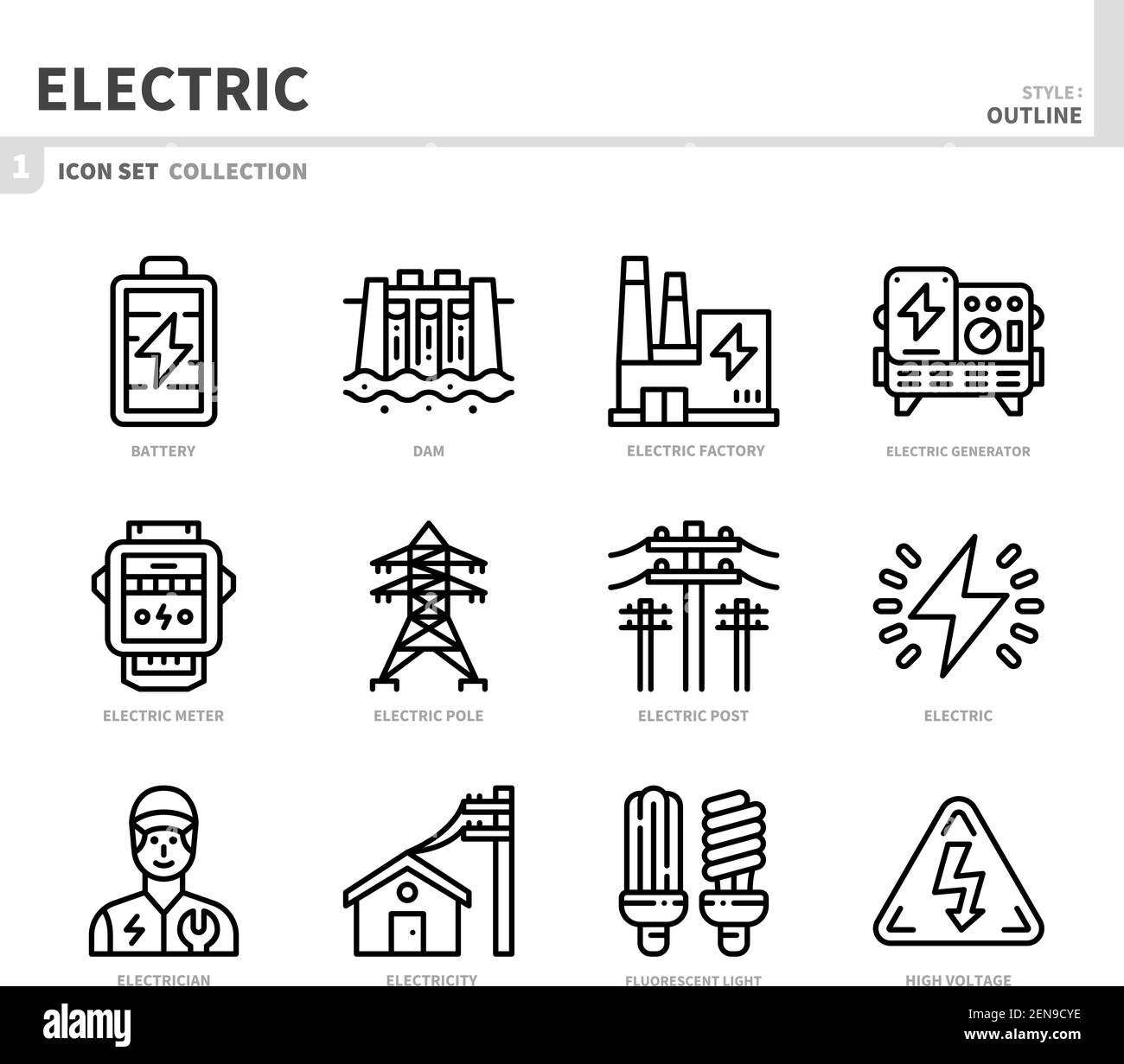electric icon set,outline style,vector and illustration Stock Vector ...