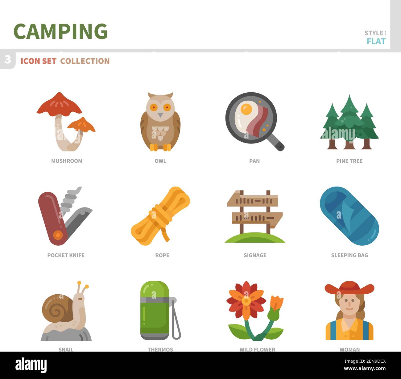 camping icon set,color flat style,vector and illustration Stock Vector ...