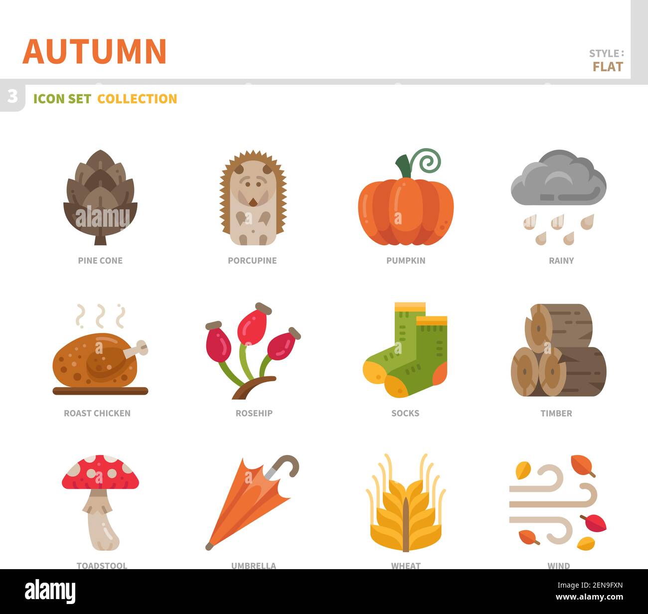 autumn season icon set,color flat style,vector and illustration Stock ...