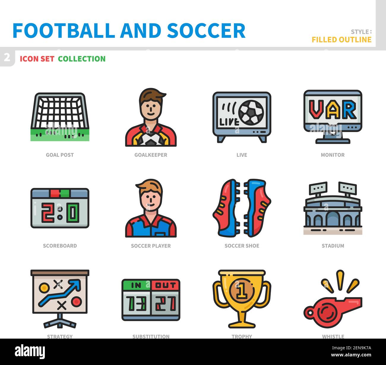 football and soccer icon set,filled outline style,vector and ...