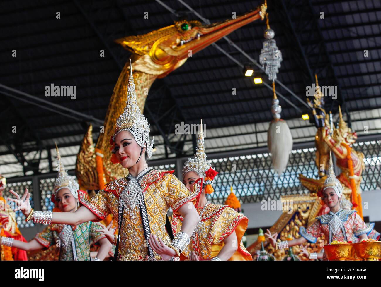 Traditional Thai performers dance during a worship ceremony which is a ...