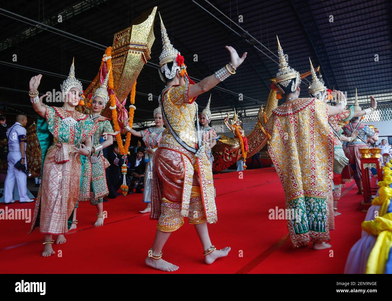 Traditional Thai performers dance during a worship ceremony which is a ...