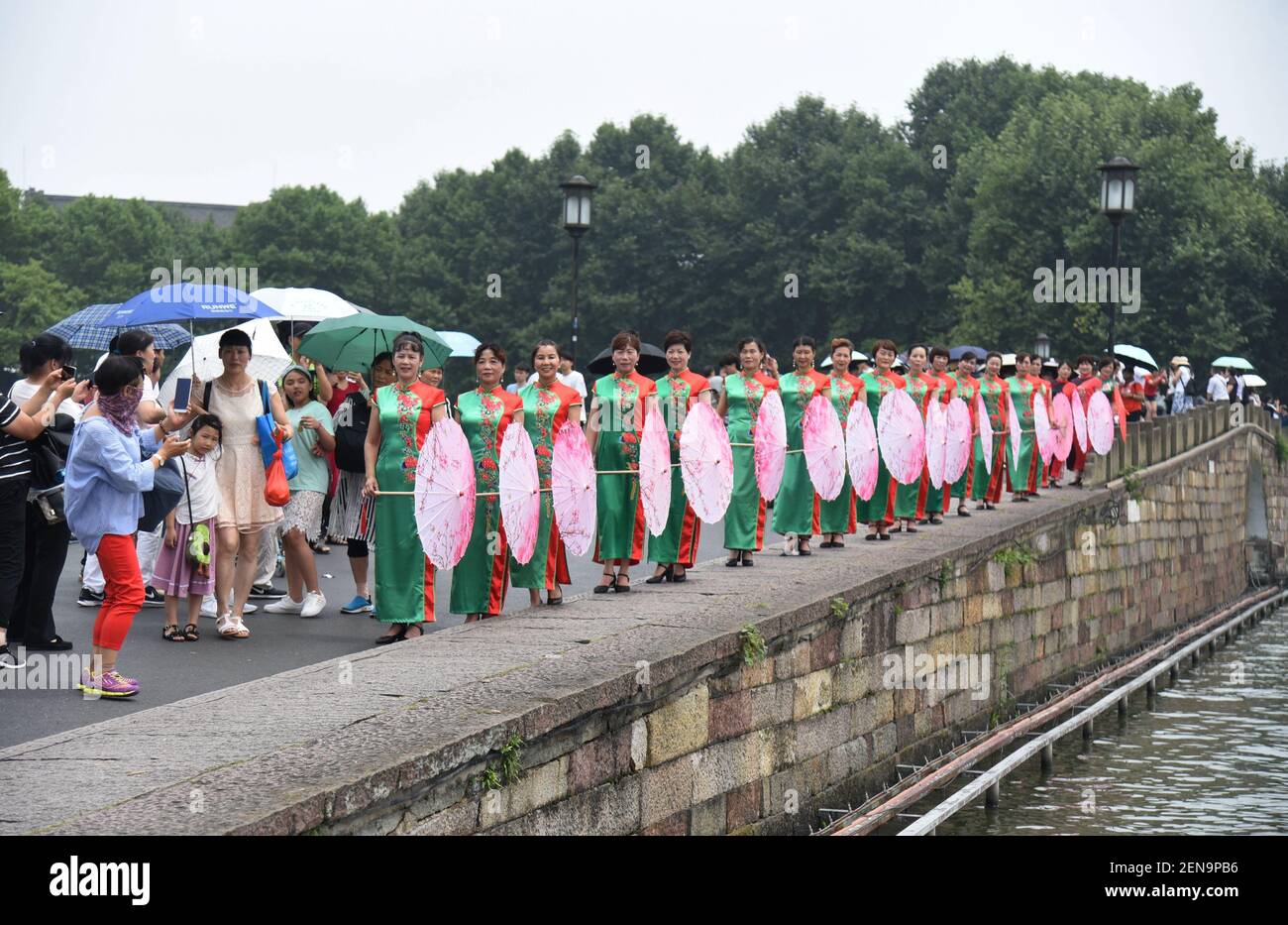 Zhejiang, China - July 11 2019: More than 50 aunts in the bai causeway ...