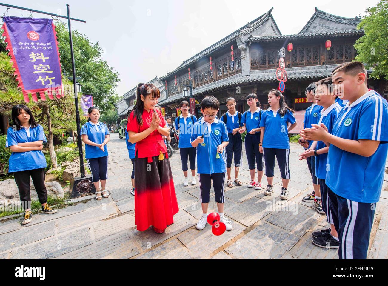 Shandong, China - July 11 2019: Students from dongguan huimin middle ...