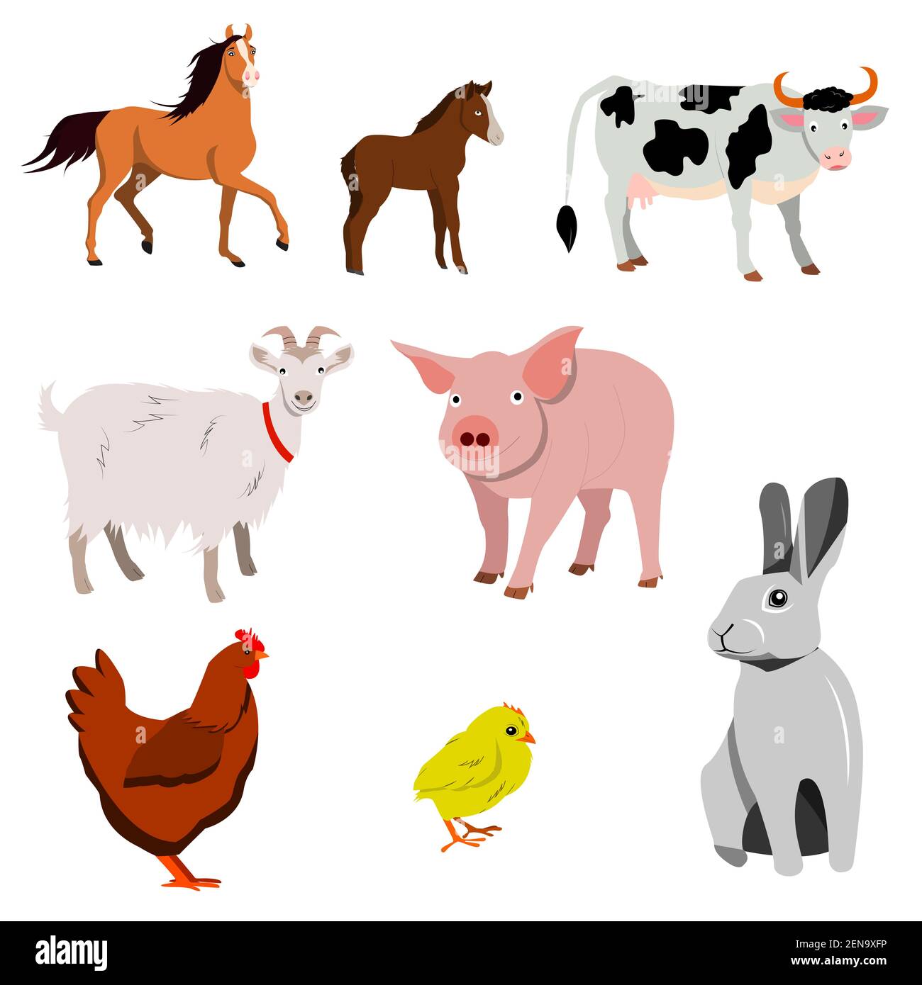 A set of farm animals. Vector isolated on a white background. Horse ...