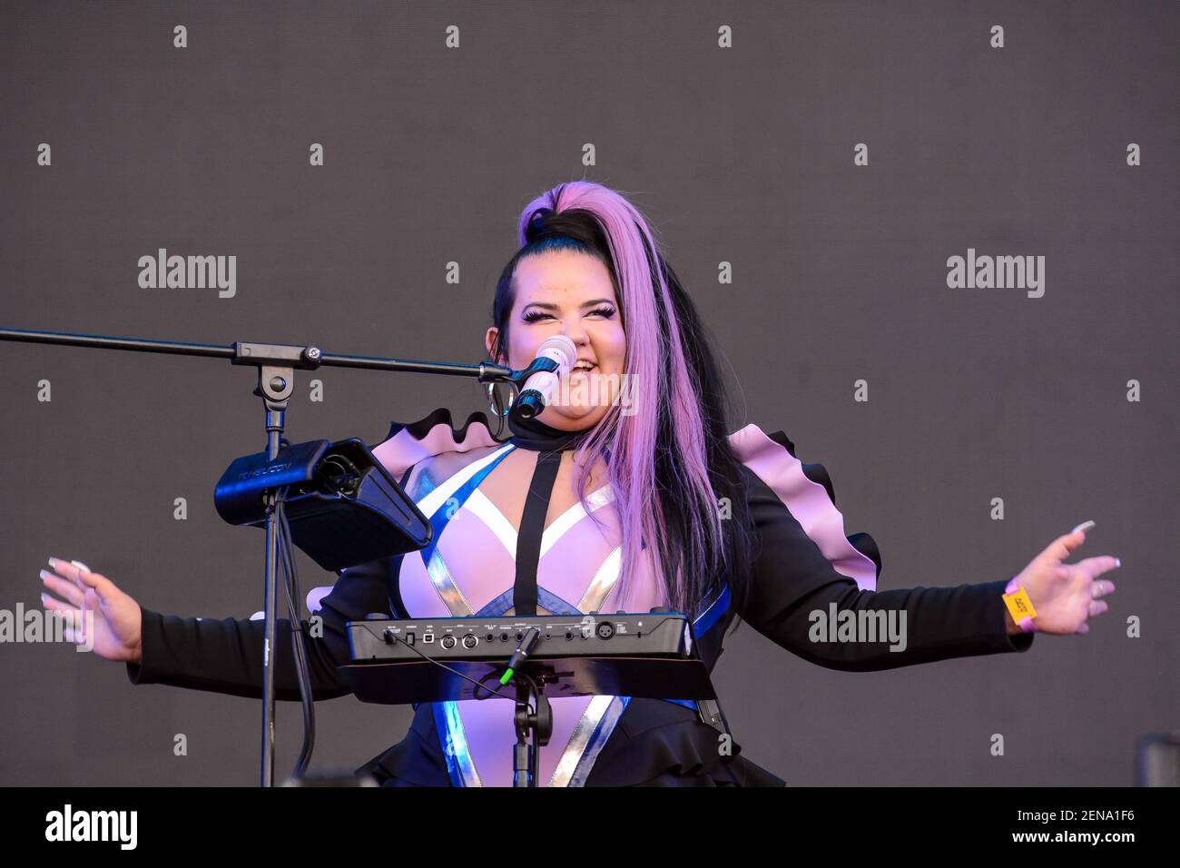 Singer NETTA (Netta Barzilai) during Music Festival Atlas Weekend 2019 ...