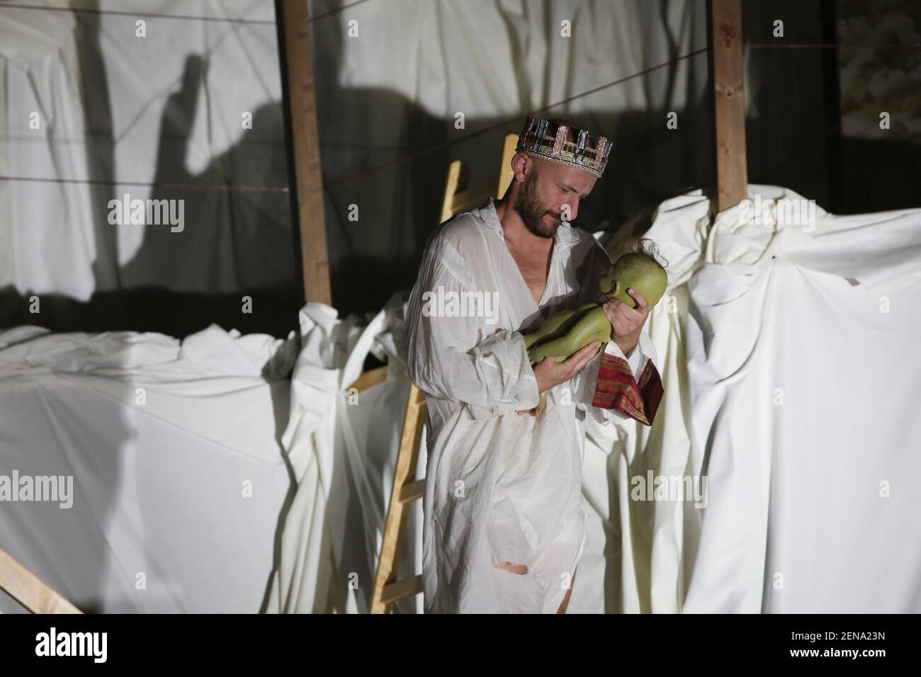 Actor Moritz Grove (as King Gunther) is pictured at the press rehearsal ...