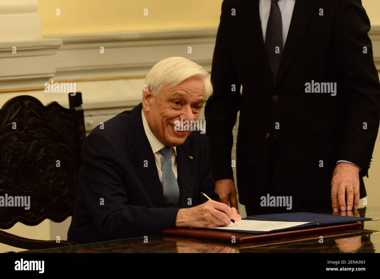 President of Hellenic Republic Prokopis Pavlopoulos, signs the official ...