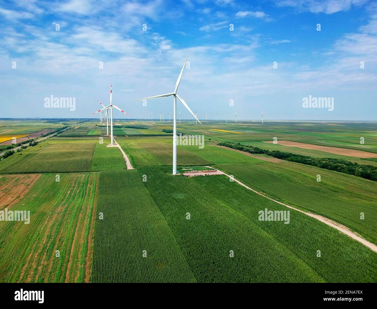 Aerial View of Giant Wind Turbine Rotating in Strong Winds. Wind ...