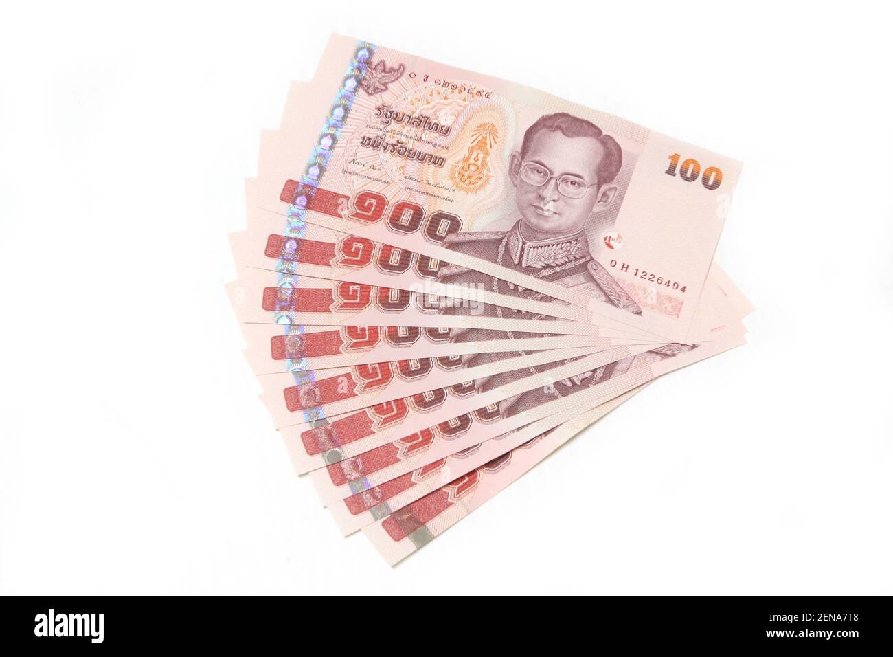 stack of Thai money banknotes isolated on white background Stock Photo ...