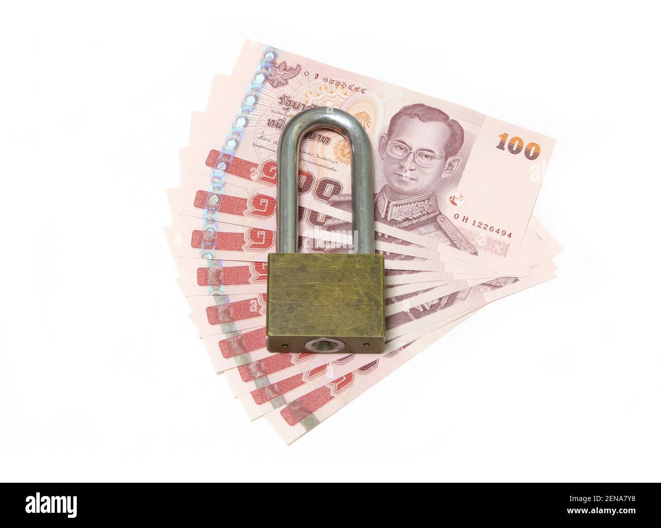 stack of Thai money banknotes isolated on white background Stock Photo ...