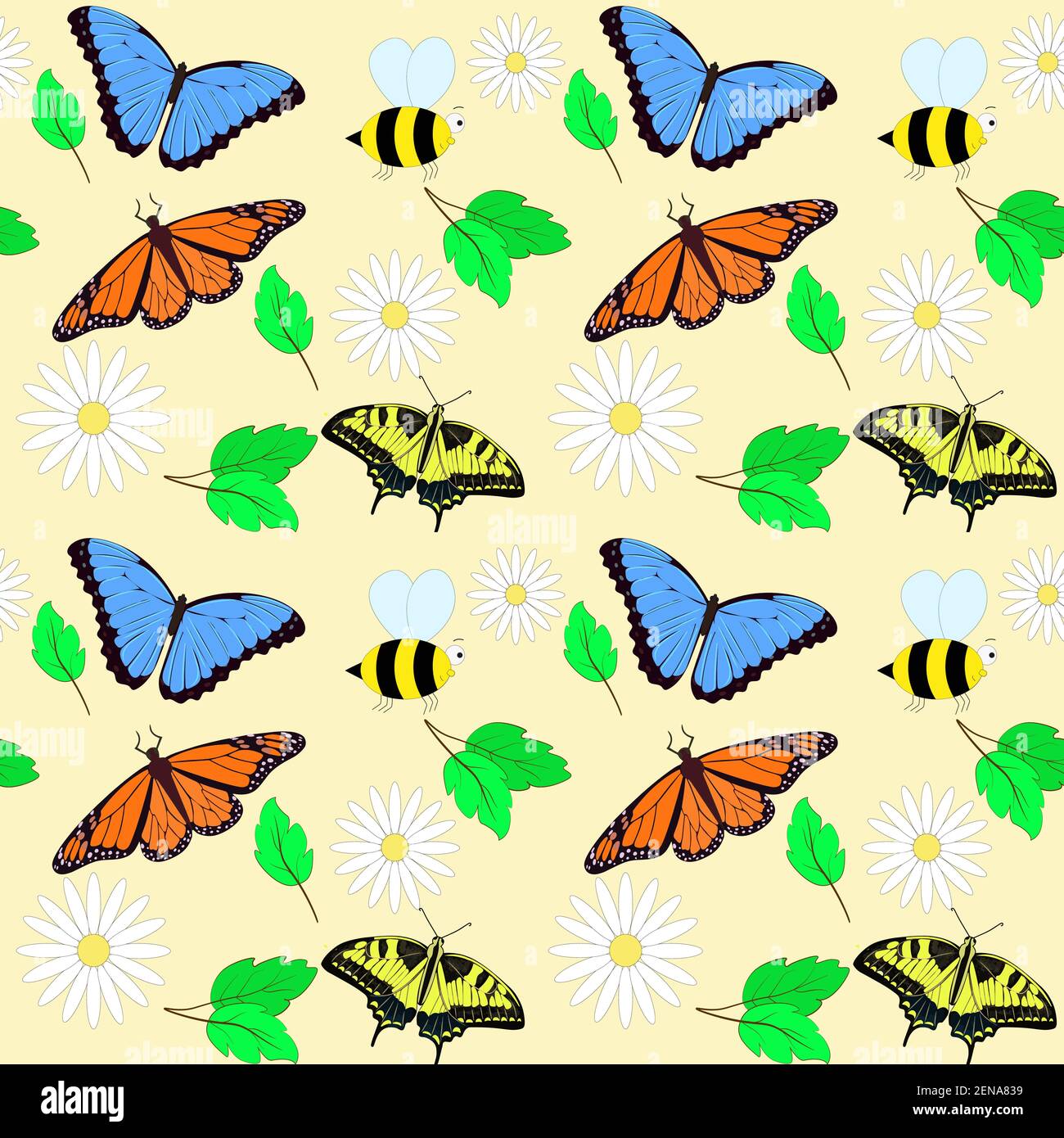 Spring seamless pattern. Vector. A repeating pattern with butterflies ...