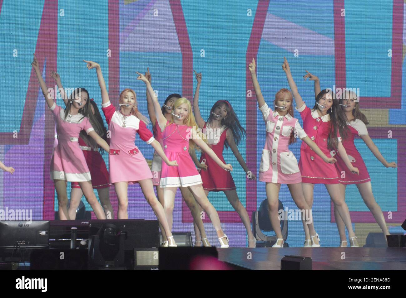 Members of South Korean girl group Izone, stylized as IZ*ONE, perform ...