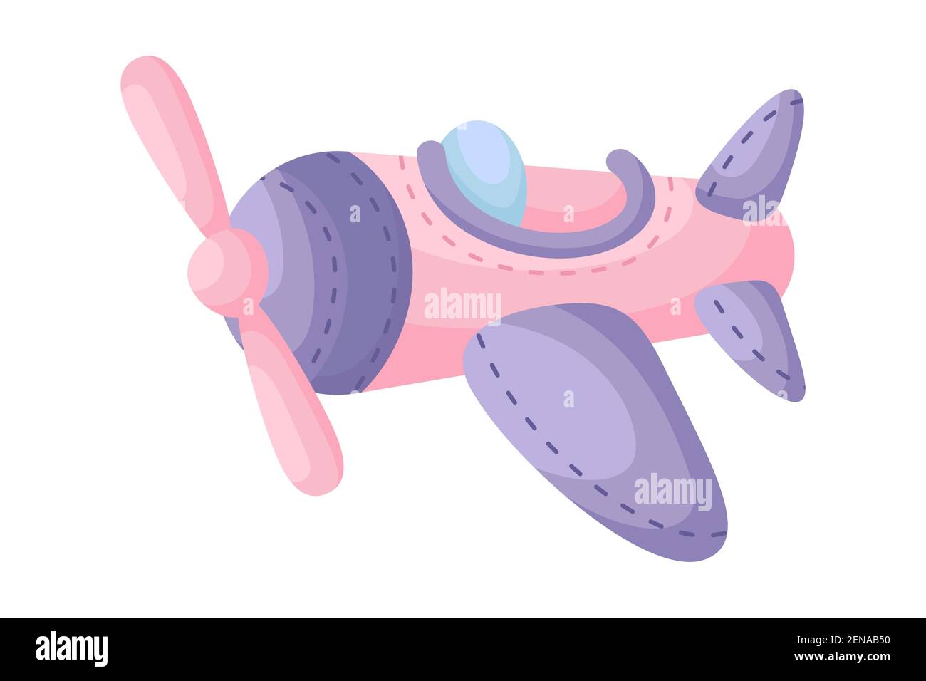 Cute pink-violet airplane on white background. Cartoon transport for ...