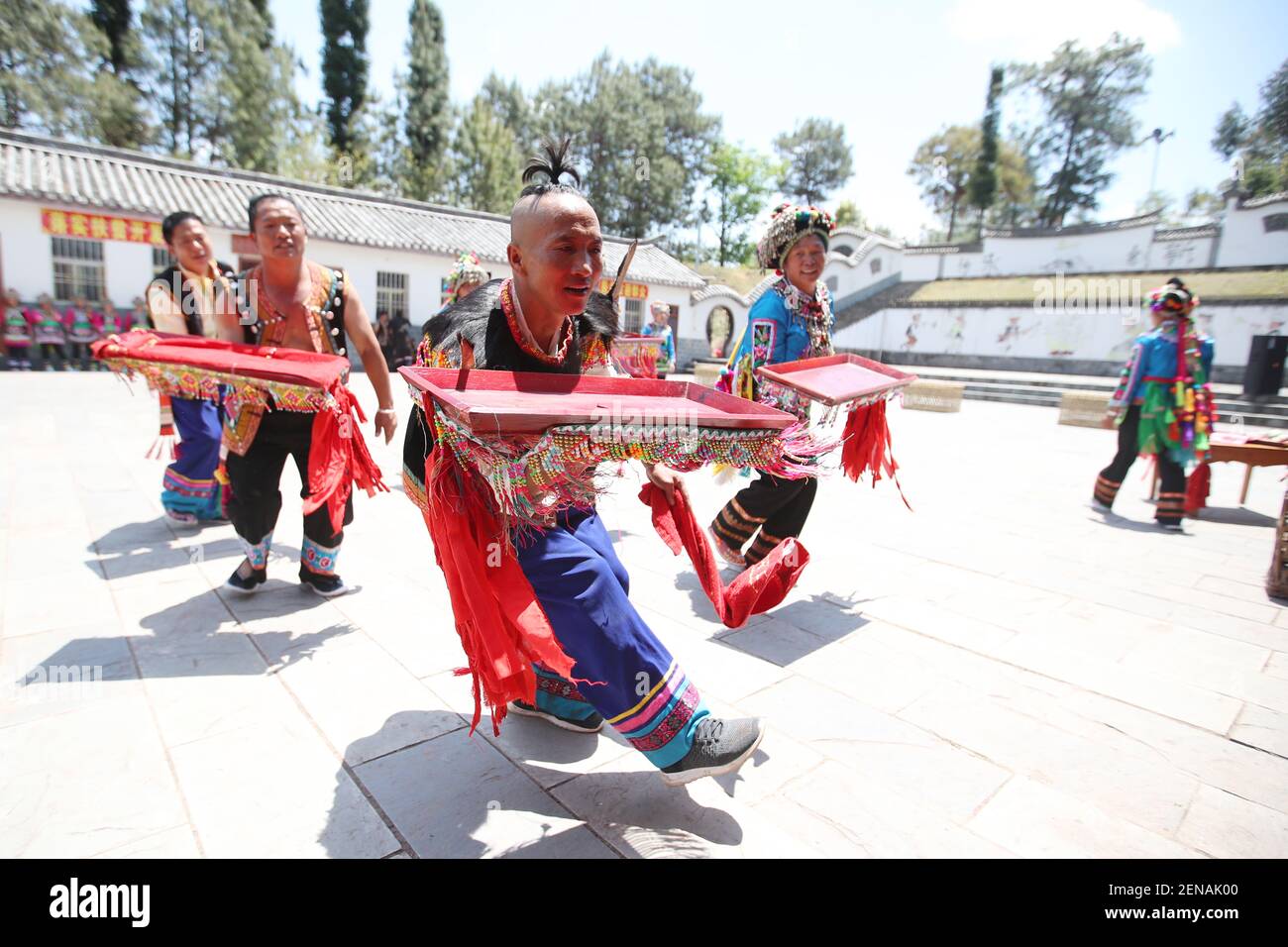 Yi People sing and dance during intangible cultural heritage ...