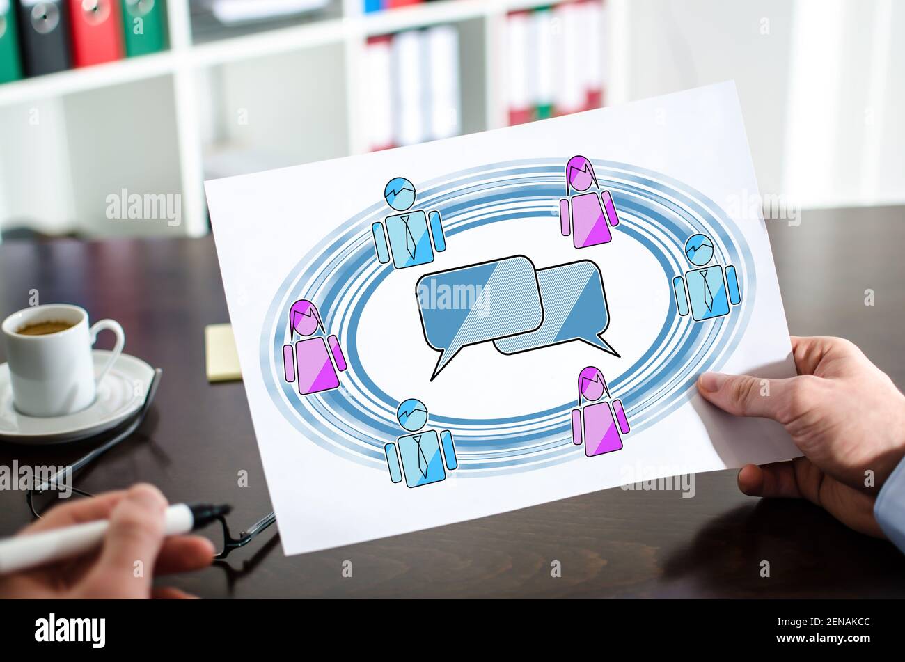 Hand holding a paper showing business communication concept Stock Photo ...