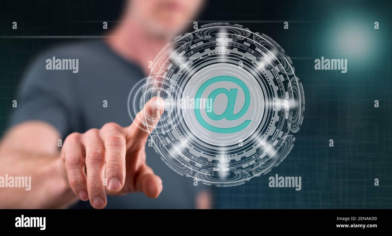 Man touching an email concept on a touch screen with his finger Stock ...