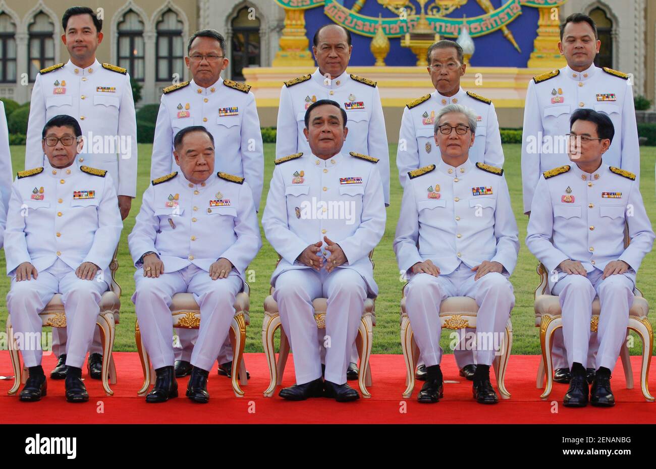 Thailand's Prime Minister, Prayuth Chan-ocha (Millde) with his cabinet members, pose for a photo ...