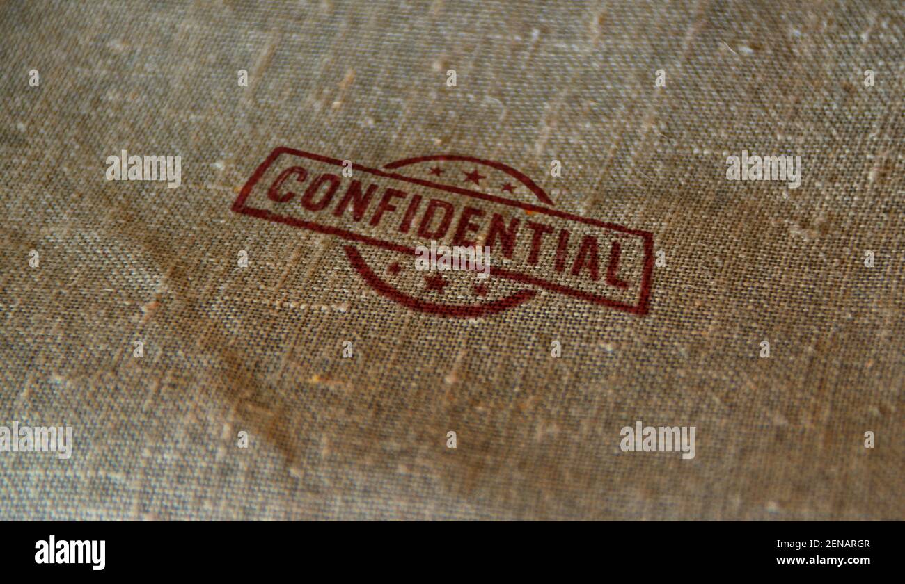 Confidential stamp printed on linen sack. Government, business, top ...