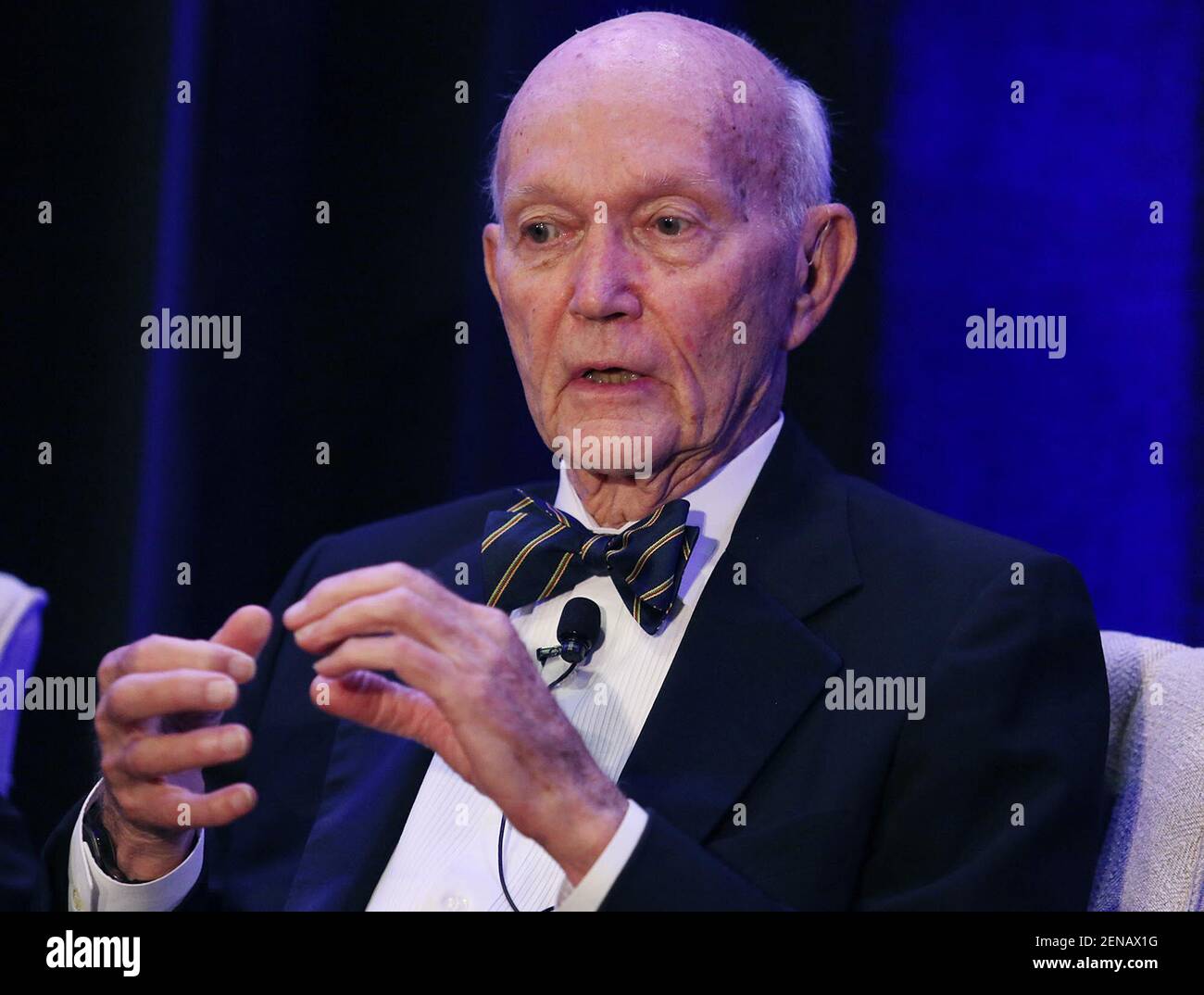 Apollo 11 astronaut Mike Collins speaks at a "Legends of Apollo" media ...