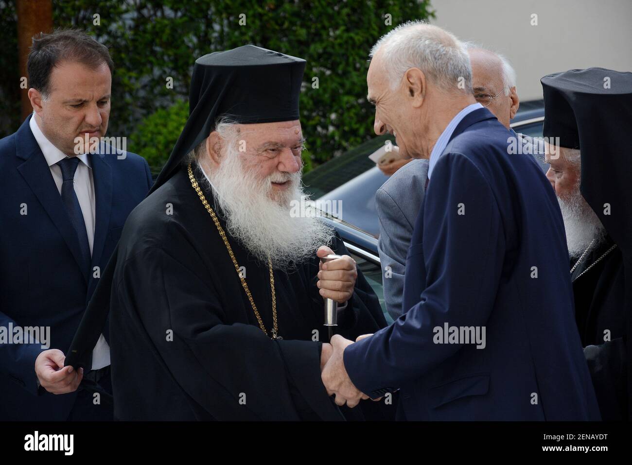 Orthodox Archbishop, Hieronymus, arrives for the swearing-in ceremony ...