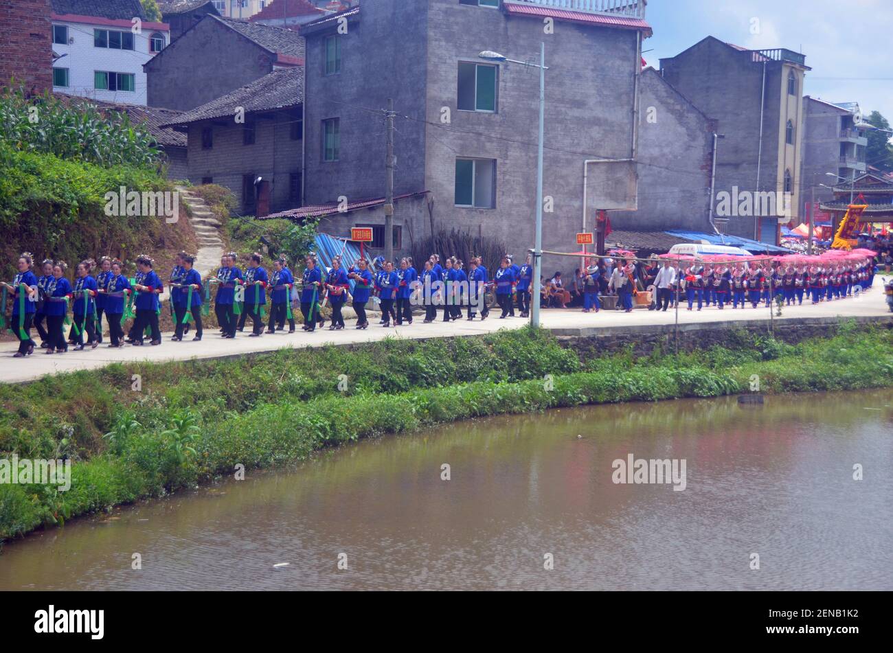 Chinese people of Dong ethnic group dressed in traditional costumes ...